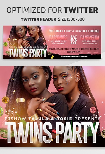 Pink Glamorous Twins Night Party Twitter Premium Social Media Template PSD