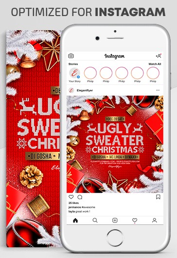 Plantilla de redes sociales PSD Red Creativo Sweater feo de Navidad en ...