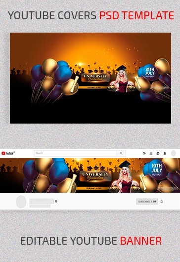 Gold Creative University Graduation Youtube Free Social Media Template PSD