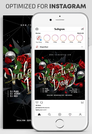 Black Floral & Plants Valentines Day Premium Social Media Template PSD