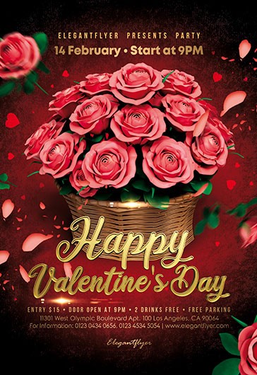 Red Floral & Plants Rosy Valentines Day Premium Flyer Template PSD | by ...