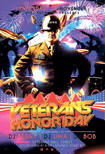 Blue Simple Veterans Day Celebration Free Flyer Template PSD | by ...