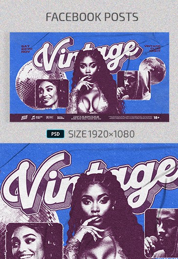 Blue Vintage et rétro Nuit Vintage Club Post Facebook Free Modèle de ...