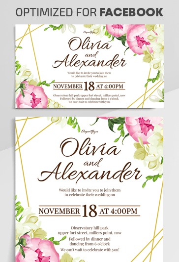 White Floral & Plants Wedding Invitation Premium Social Media Template PSD