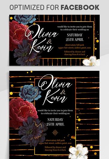 Black Fancy & Romantic Wedding Invitation Facebook Premium Social Media ...