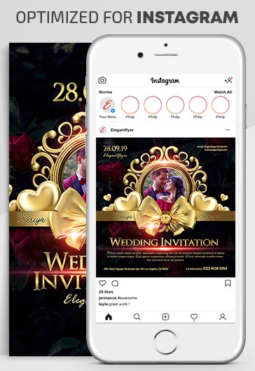 Gold Elegant Wedding Invitation Instagram Free Social Media Template PSD