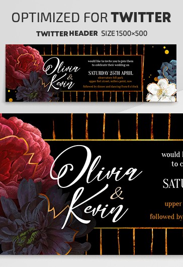 Black Fancy & Romantic Wedding Invitation Twitter Premium Social Media ...