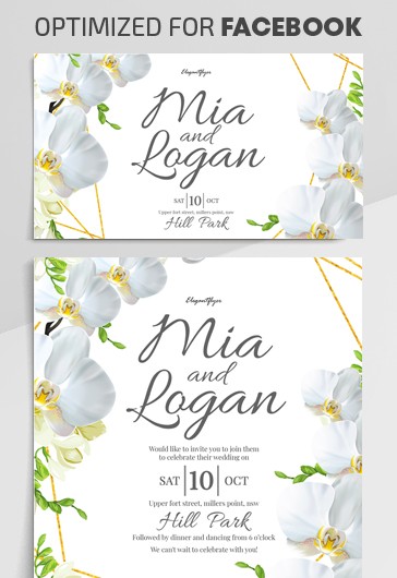 White Floral & Plants Wedding Invitations Facebook Premium Social Media ...