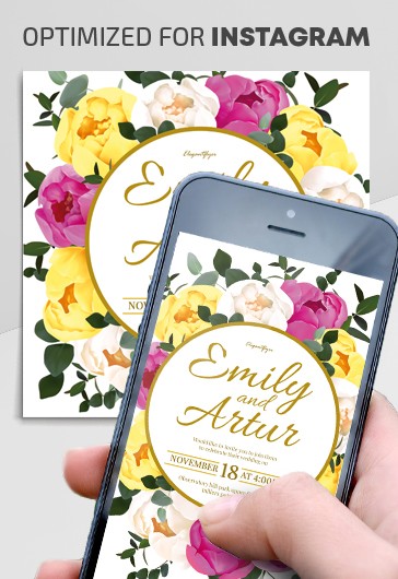White Floral & Plants Wedding Invitations Instagram Premium Social ...