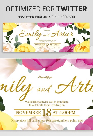 Yellow Floral & Plants Wedding Invitations Twitter Premium Social Media ...