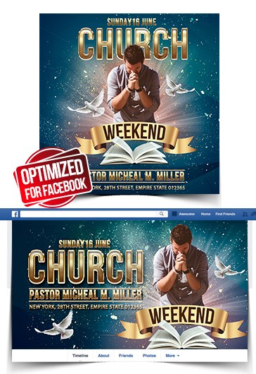 Blue Creative Weekend Church Event Facebook Free Social Media Template PSD