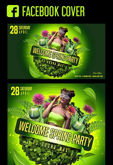 Green Floral & Plants Welcome Spring Party Facebook Premium Social ...