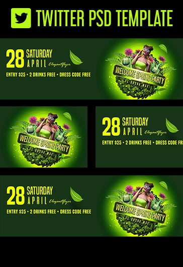 Welcome Spring Party - Twitter Header PSD Template - 10022423 | by ...