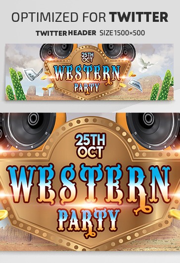 Yellow Simple Western Party Twitter Premium Social Media Template PSD ...