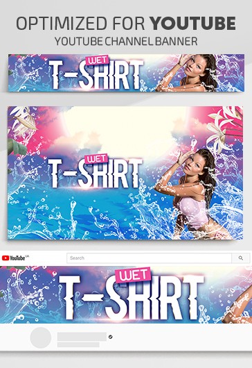 Blue Watercolor Wet T-Shirt Party Youtube Premium Social Media Template PSD