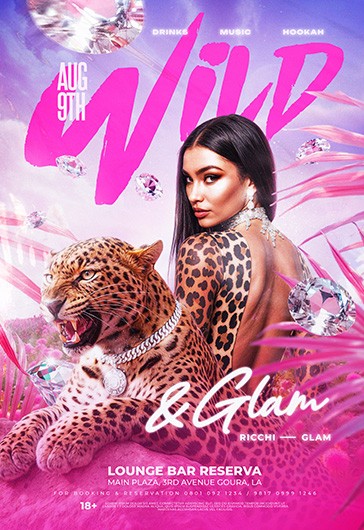 Pink Glamourös Wilde & Glamouröse Leoparden-Nacht-Party-Plakat Free ...