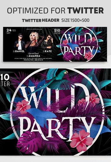 Black Colorful Wild Party Twitter Premium Social Media Template PSD ...