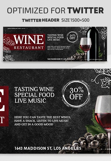Wine Restaurant - Free Twitter Header PSD Template - 10027804 | by ...