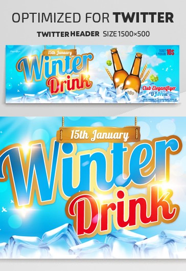 Blue Simple Winter Drink Party Twitter Premium Social Media Template PSD