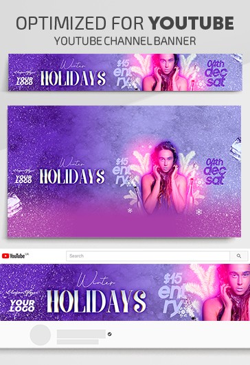 Pink Creative Winter Holidays Youtube Premium Social Media Template PSD