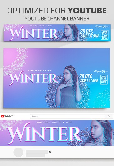Blue Watercolor Winter Party Youtube Premium Social Media Template PSD