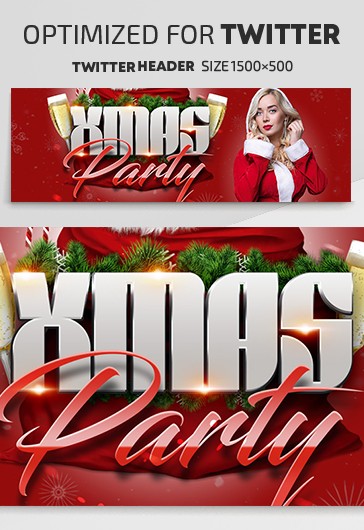 Red Simple Xmas Party Twitter Header Premium Social Media Template PSD