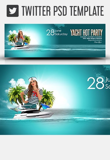 Plantilla de redes sociales PSD Blue Creativo Yate Fiesta Hot Twitter ...