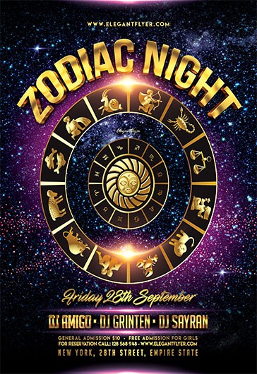 Purple Luxury Zodiac Night Premium Flyer Template PSD | by Elegantflyer